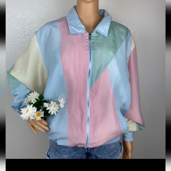 Blair | Jackets & Coats | Vintage 9s Pastel Silk Color Block Jacket ...